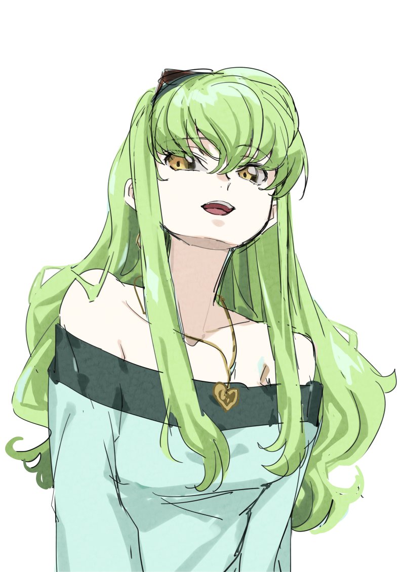 Safebooru - c.c. code geass cosplay creayus eyewear on head green hair ...
