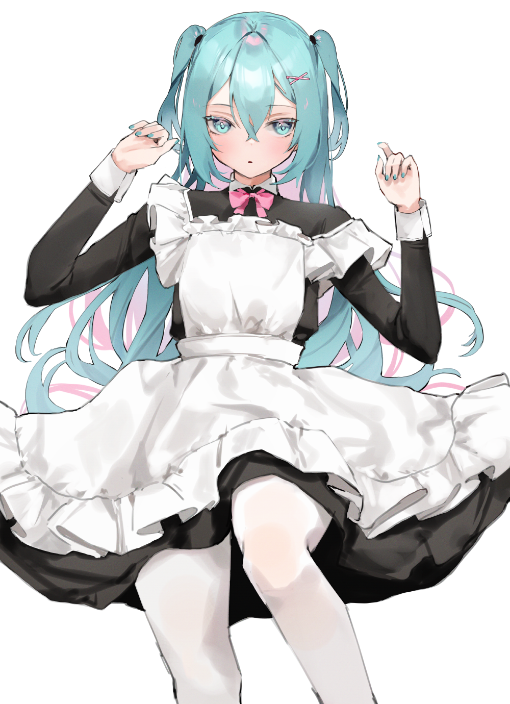 Safebooru - 1girl alternate costume alternate hairstyle apron aqua eyes aqua hair aqua nails ...