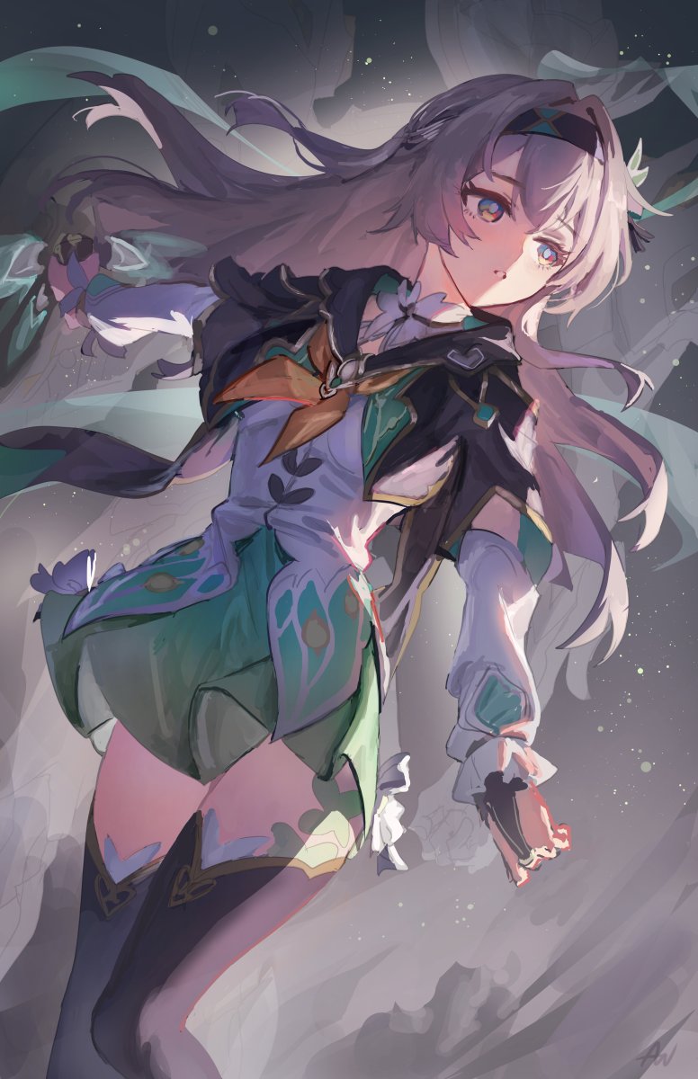 Safebooru - 1girl athenawyrm black jacket black thighhighs blue eyes ...