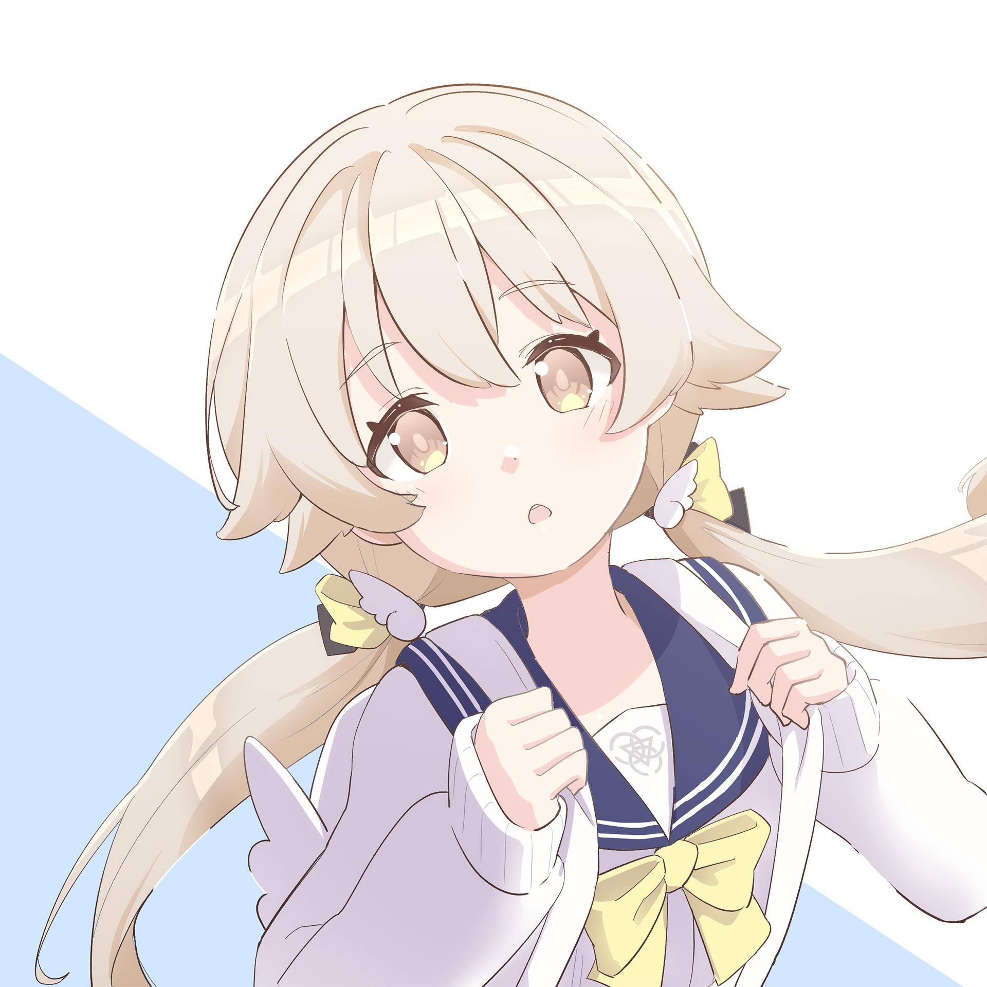 Safebooru - 1girl backpack bag blonde hair blue archive blue background blue sailor collar bow ...