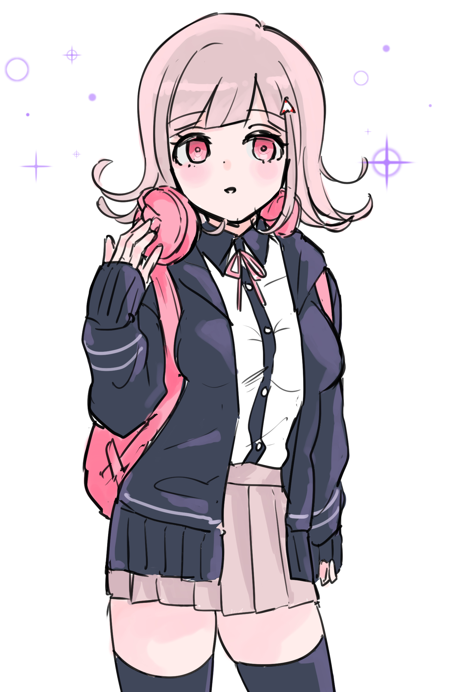 Safebooru - 1girl black jacket black thighhighs brown hair brown skirt collared shirt cowboy ...