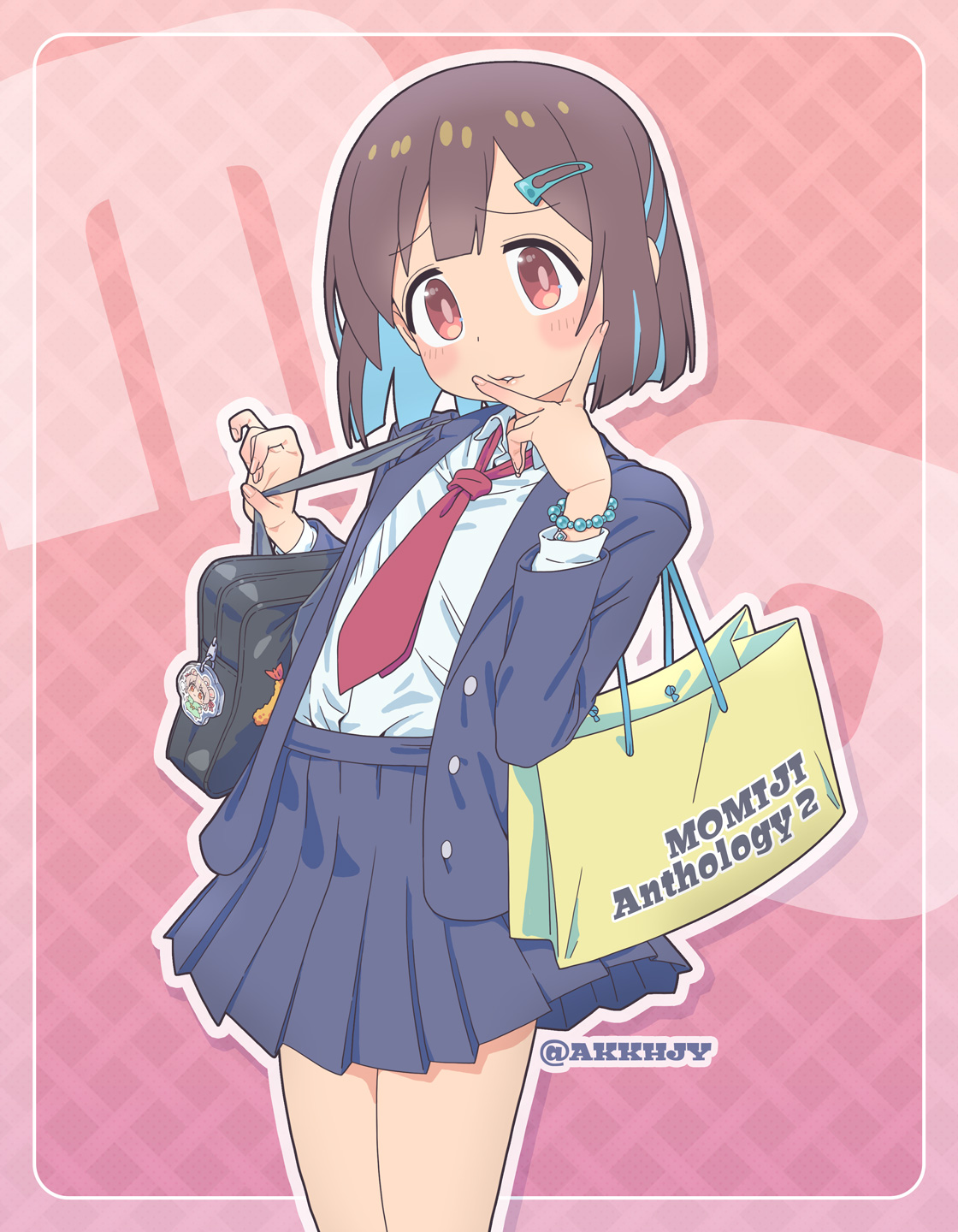 Safebooru - 1girl bag bead bracelet beads black bag blazer blue hair blue jacket blue skirt ...