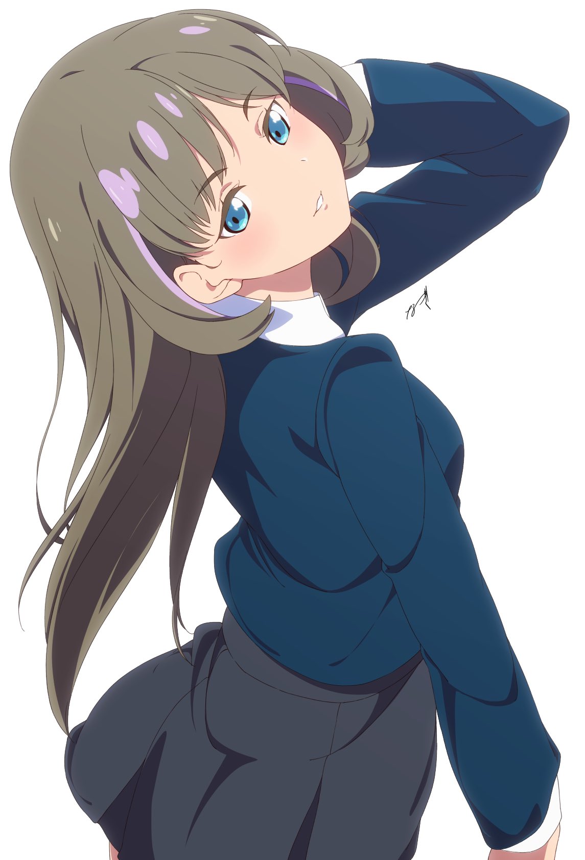 Safebooru - 1girl alternate hair length alternate hairstyle arched back blue eyes blue jacket ...