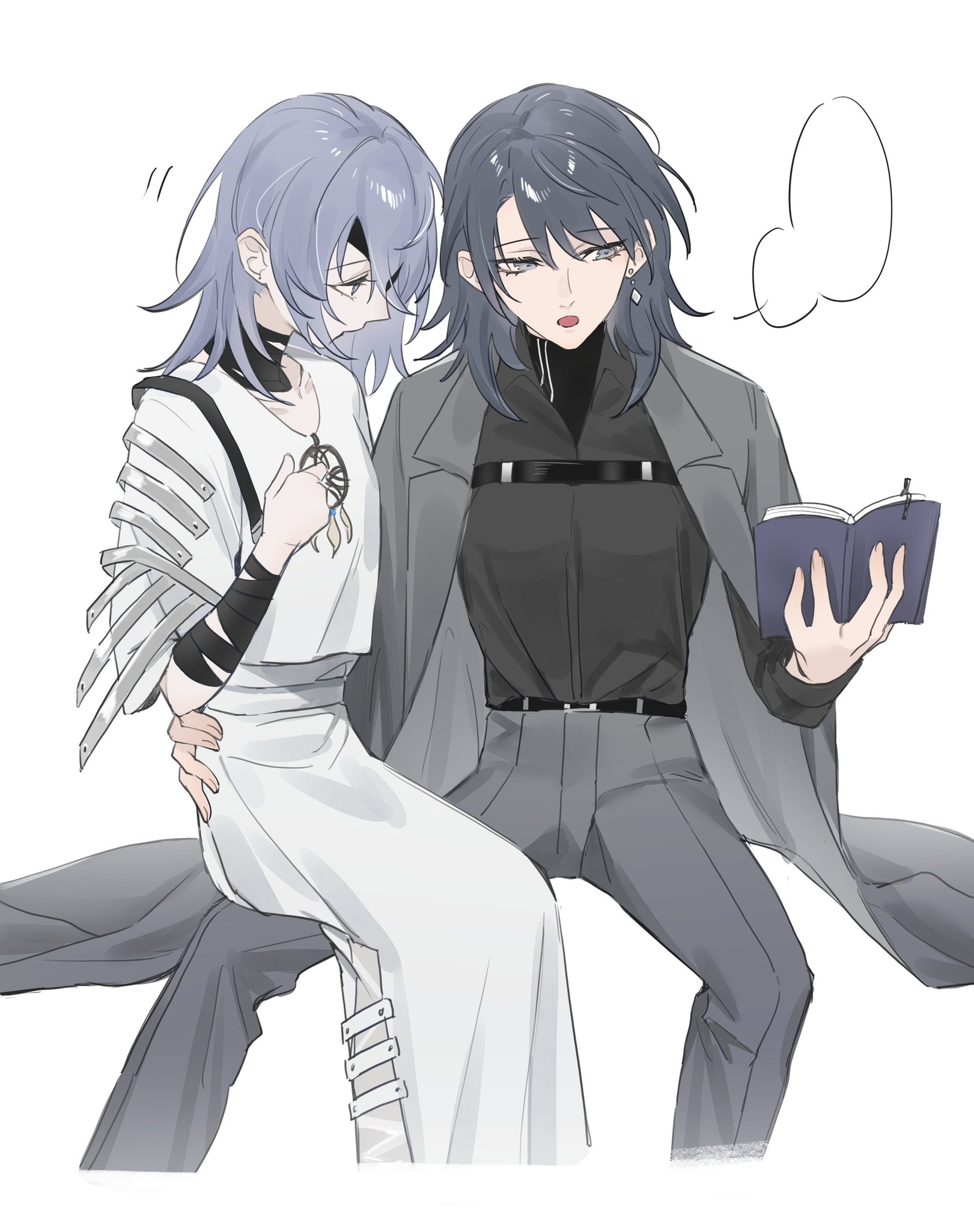 Safebooru - 2girls bandaged arm bandaged neck bandages black bandages black hair black shirt ...