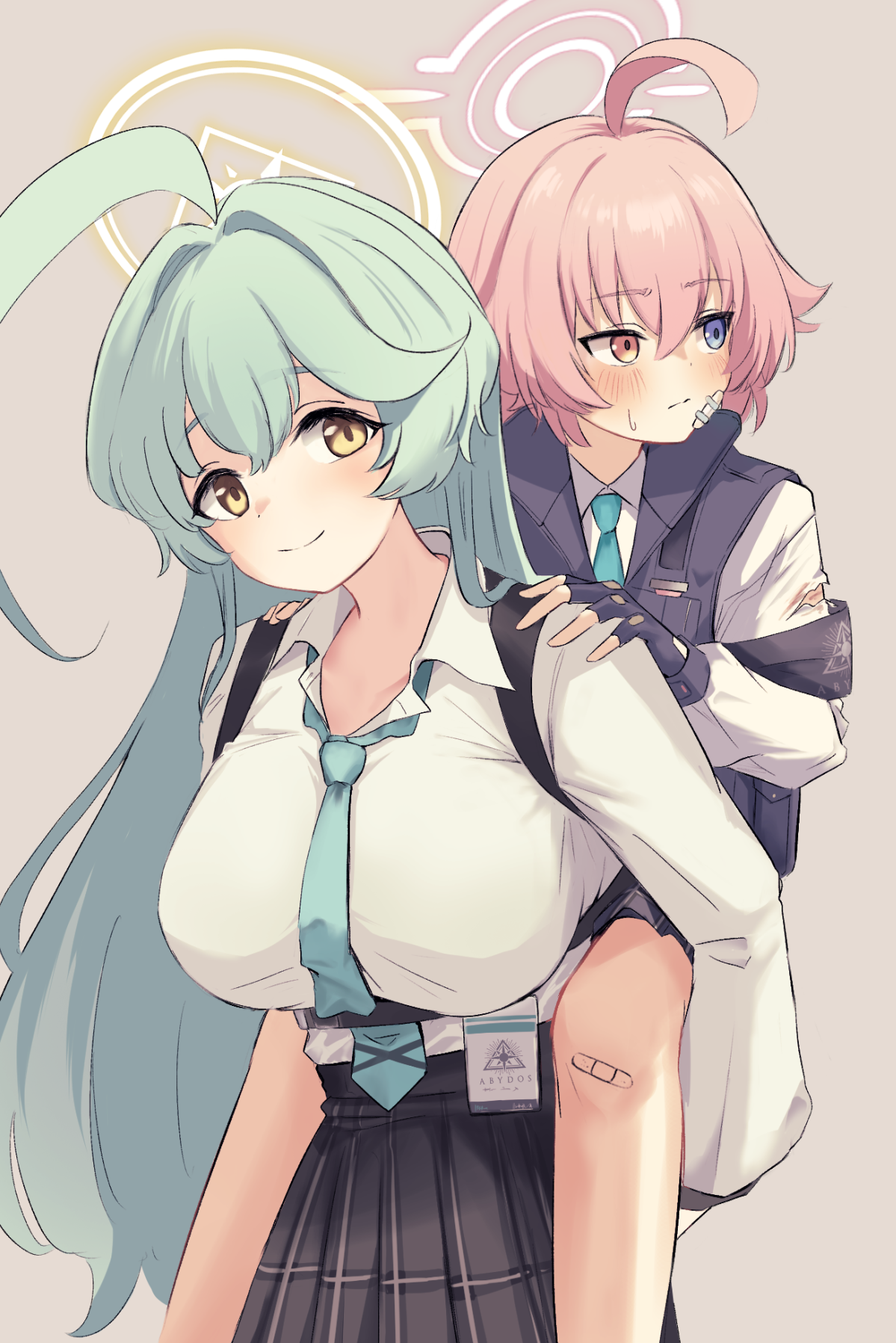 Safebooru - 2girls 4jiri ahoge black gloves black skirt black vest blue archive blue eyes blue ...