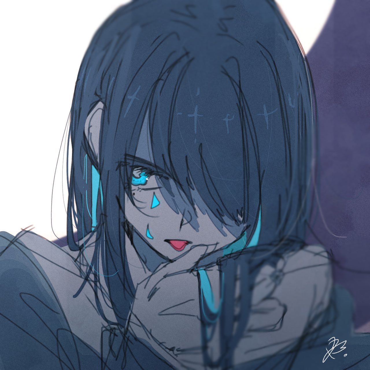 Safebooru - 1girl ado (utaite) black hair blue eyes blue hair chando ...