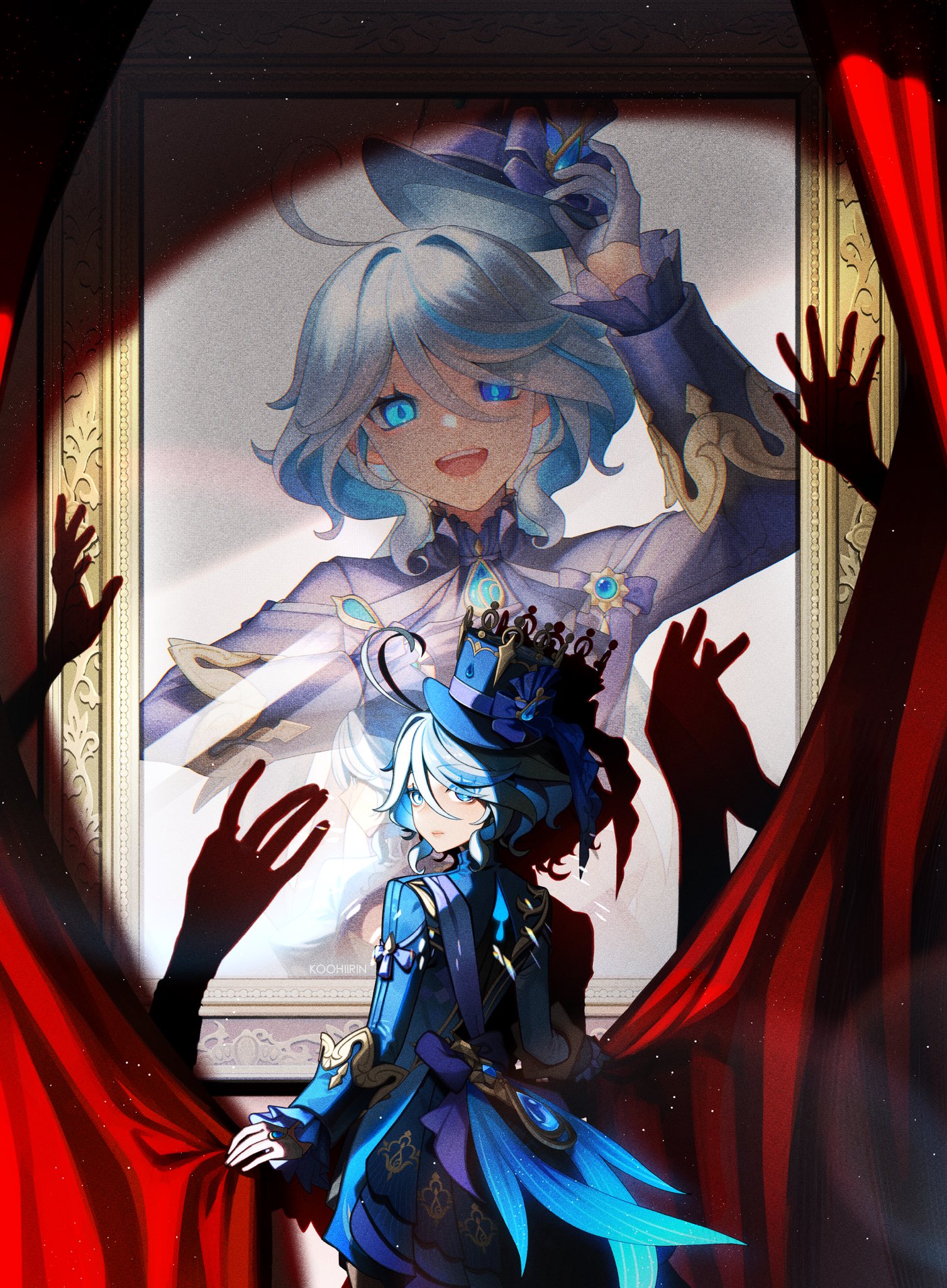 Safebooru - 1girl ascot blue ascot blue brooch blue eyes blue gemstone blue hair blue hat blue ...