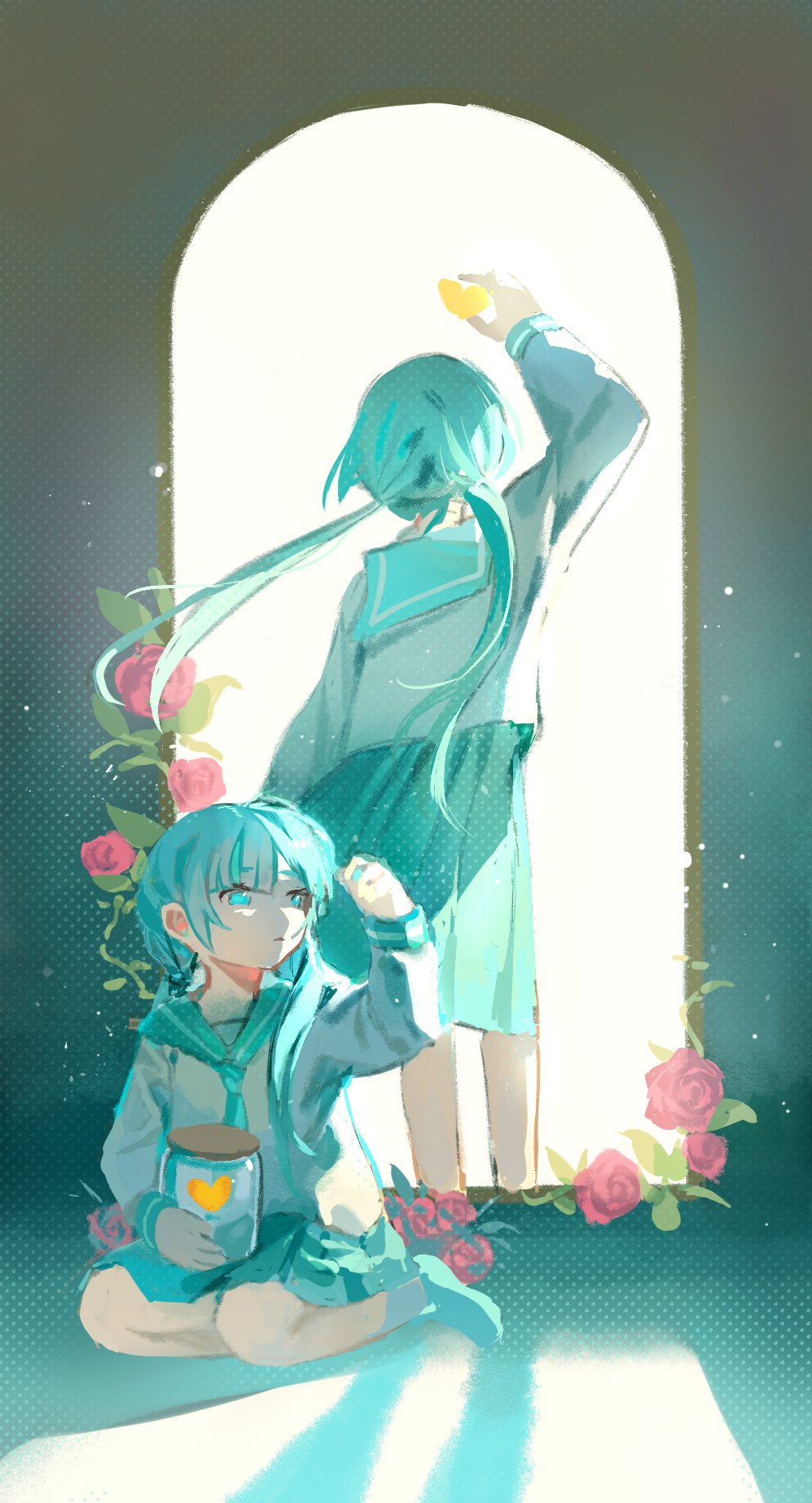 Safebooru - 2girls arch blue eyes blue hair blue neckerchief blue sailor collar blue skirt ...