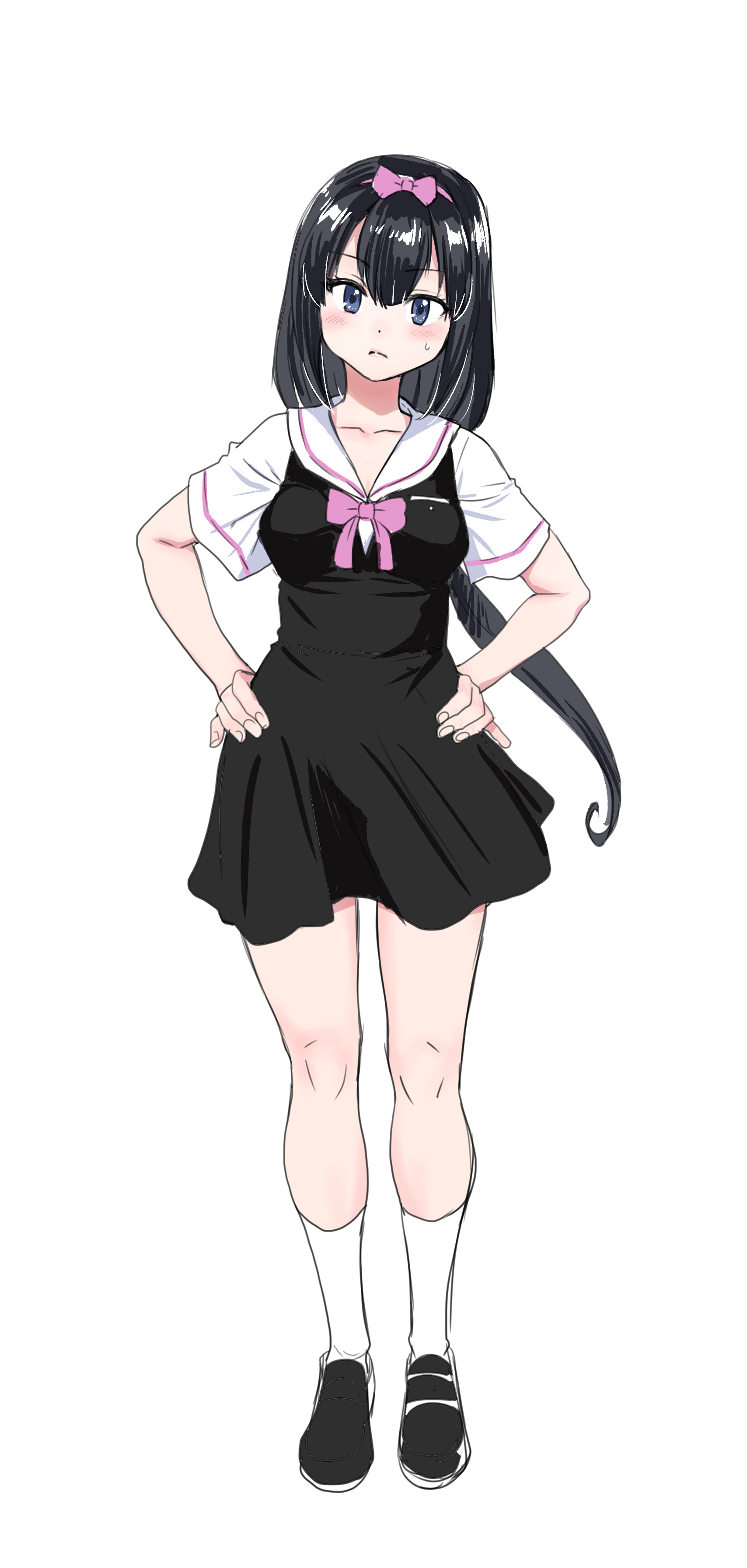 Safebooru - 1girl absurdres black dress black footwear black hair blue eyes bow breasts ...