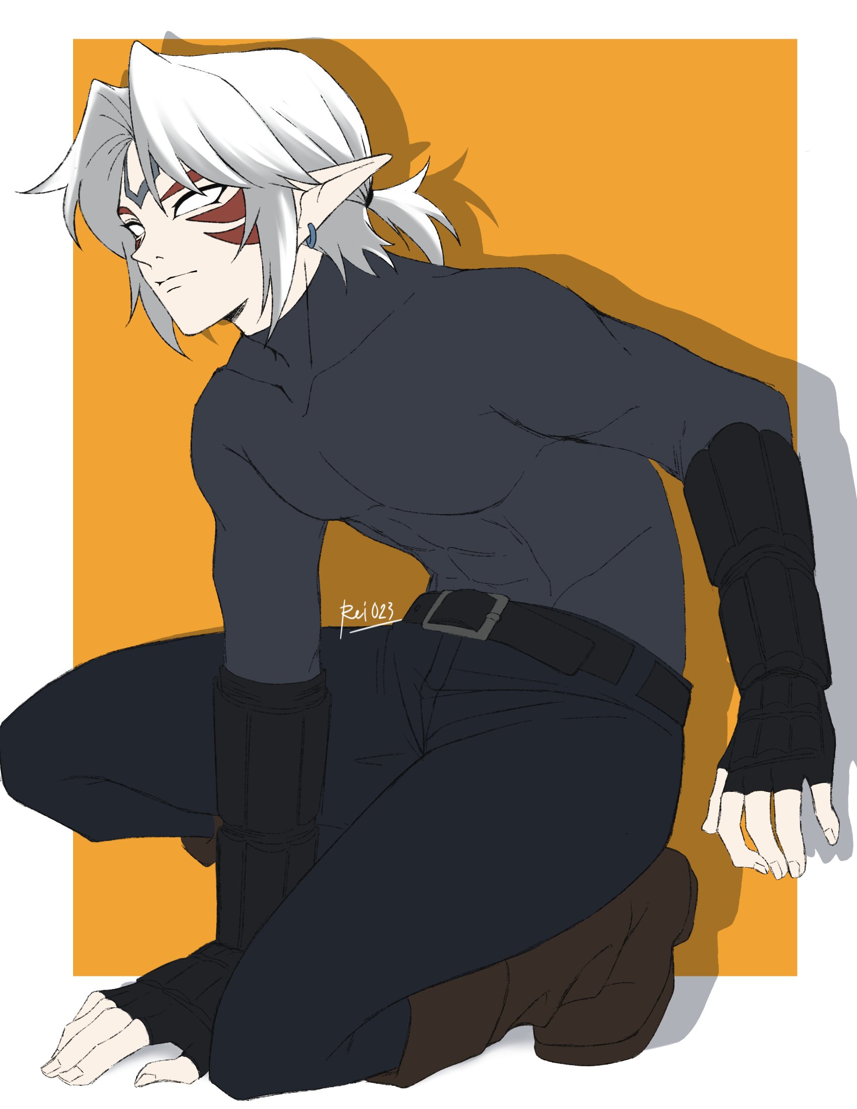 Safebooru - 1boy afterimage belt black belt black gloves black pants blank eyes boots border ...