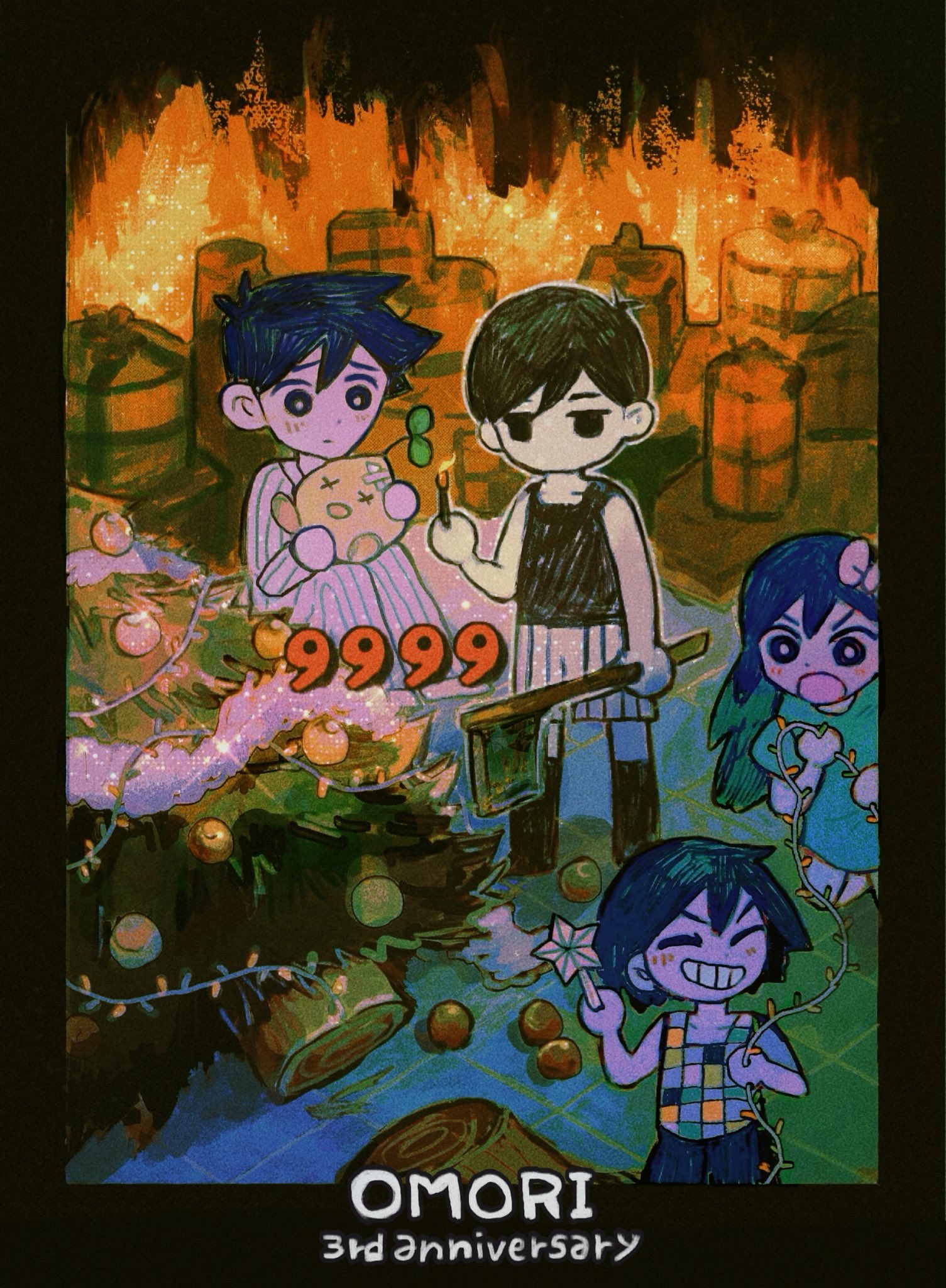 Safebooru - 1girl 3boys aubrey (headspace) (omori) aubrey (omori) axe ...