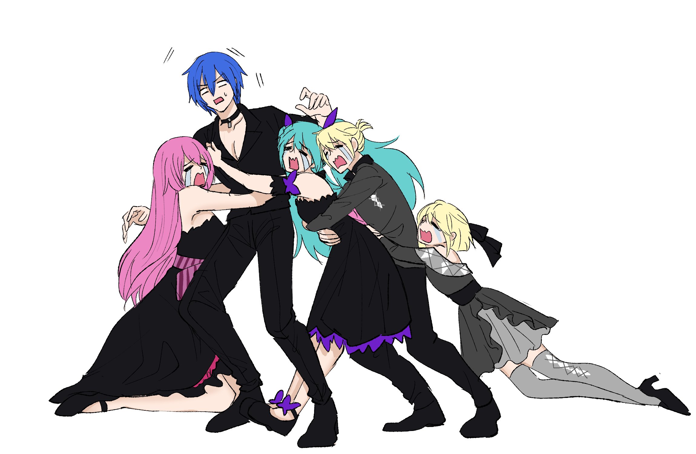 Safebooru - 2boys 3girls acute (vocaloid) amour (module) argyle clothes argyle legwear black ...