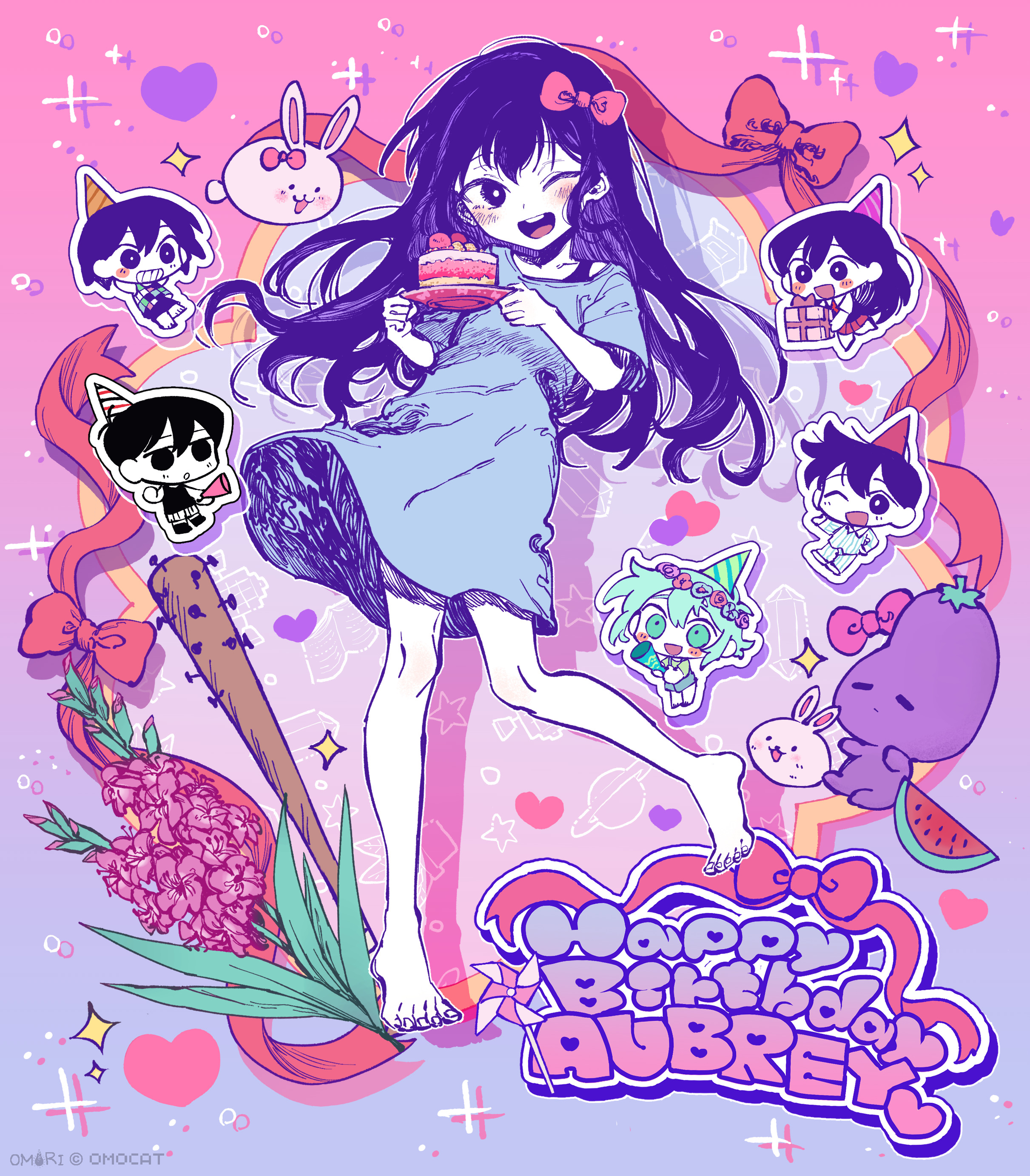 Safebooru - 2girls 3boys absurdres aubrey (headspace) (omori) aubrey (omori) barefoot baseball ...
