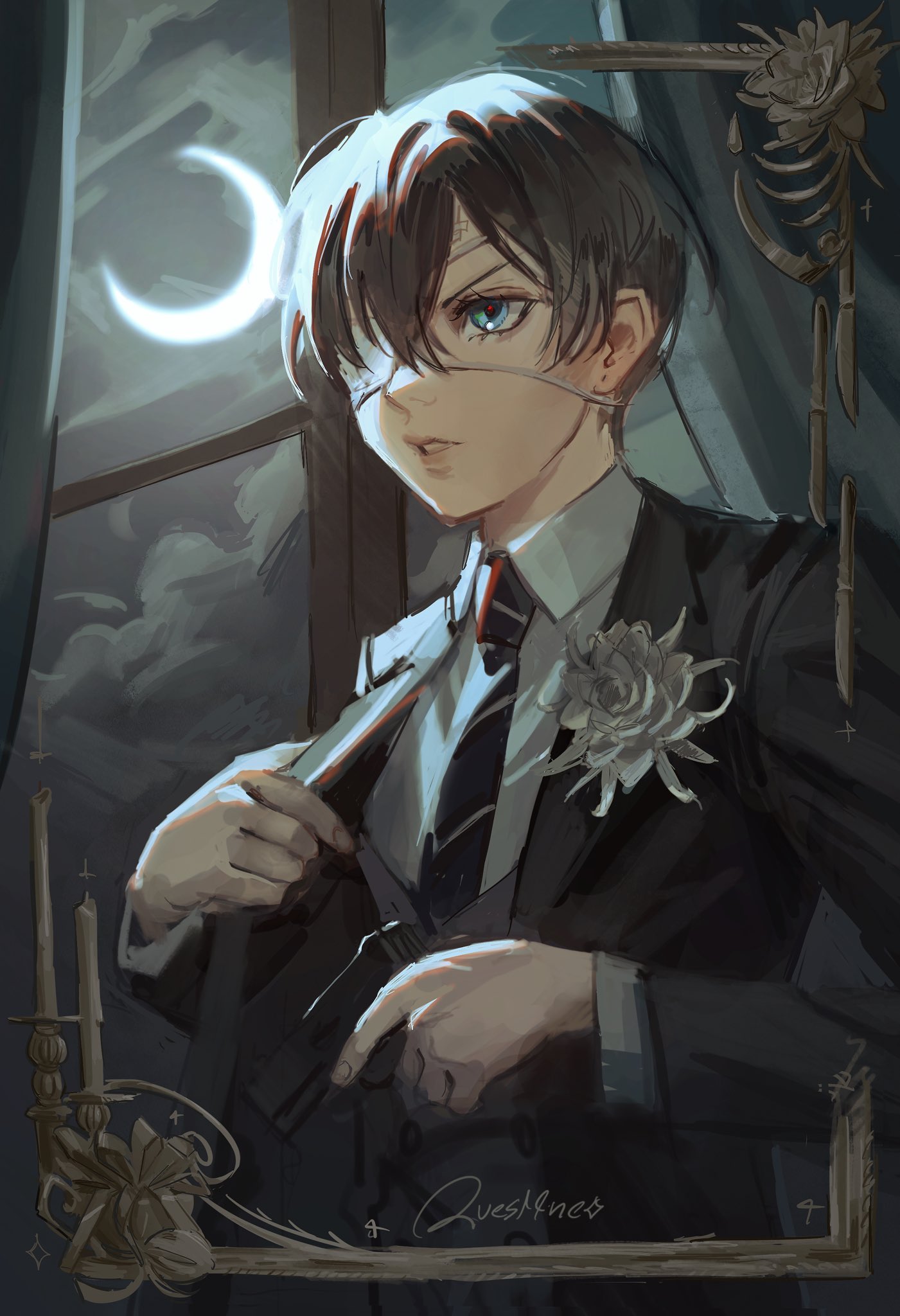 Safebooru - 1boy artist name bishounen black hair black jacket blue ...