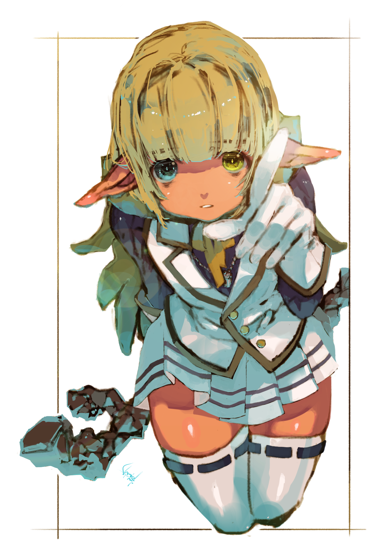 Safebooru - 1boy armor blue eyes blue shirt blunt bangs cape dark elf elf gloves green cape ...