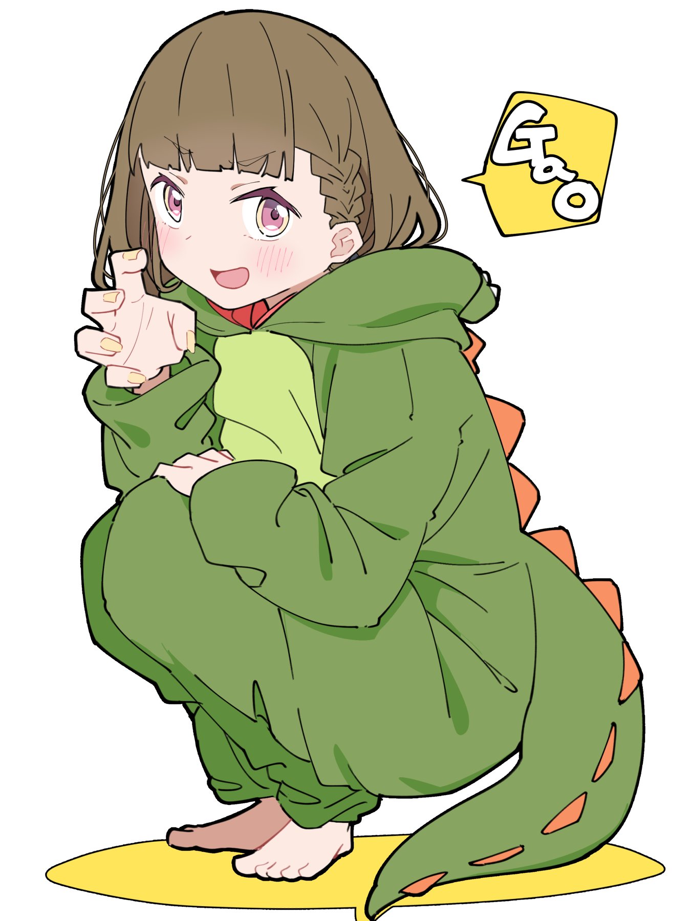 Safebooru - 1girl :d barefoot blunt bangs blush braid brown hair center ...