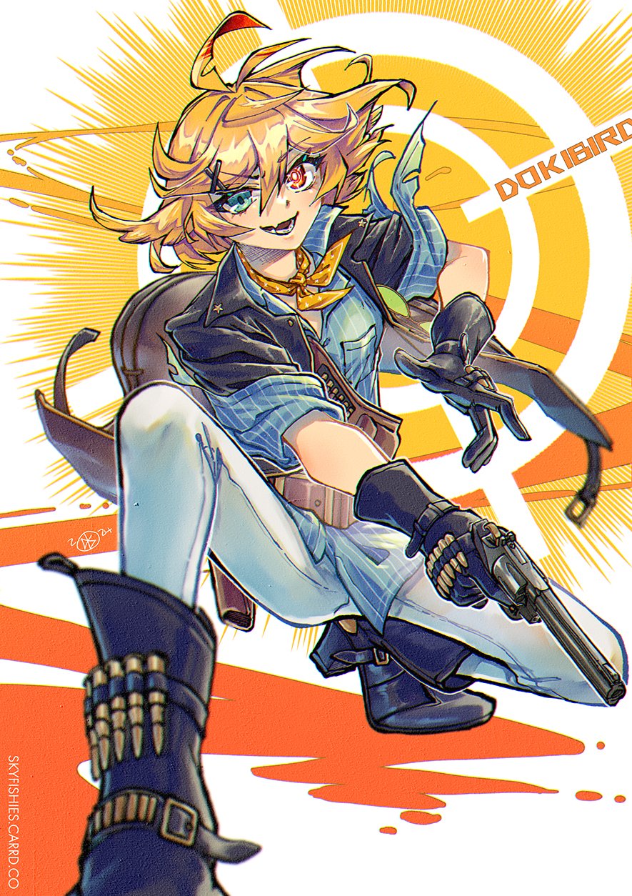 Safebooru - 1girl ahoge aqua shirt baka mandy black footwear black ...