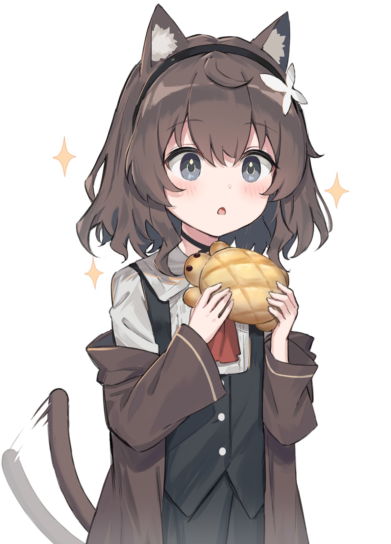 Safebooru - 1girl animal ear fluff animal ears black choker black hairband black vest bread ...