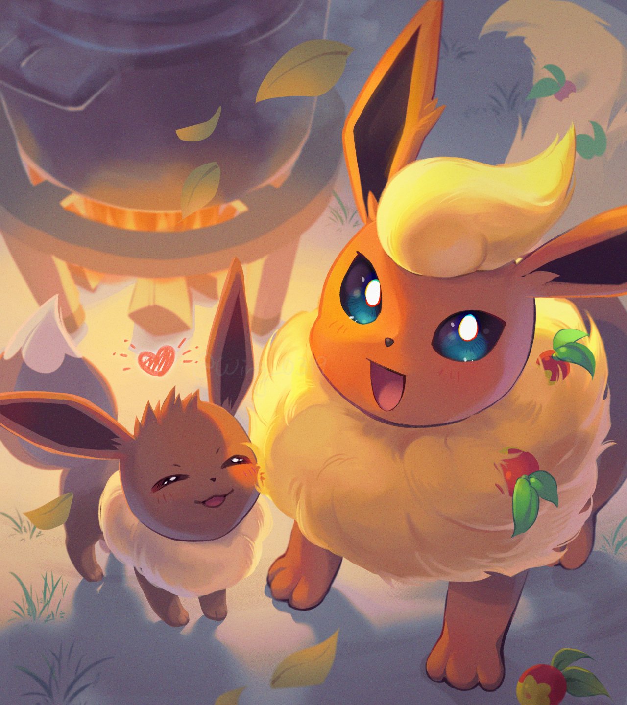 Safebooru - :d berry (pokemon) blush closed eyes commentary request cooking pot eevee falling ...