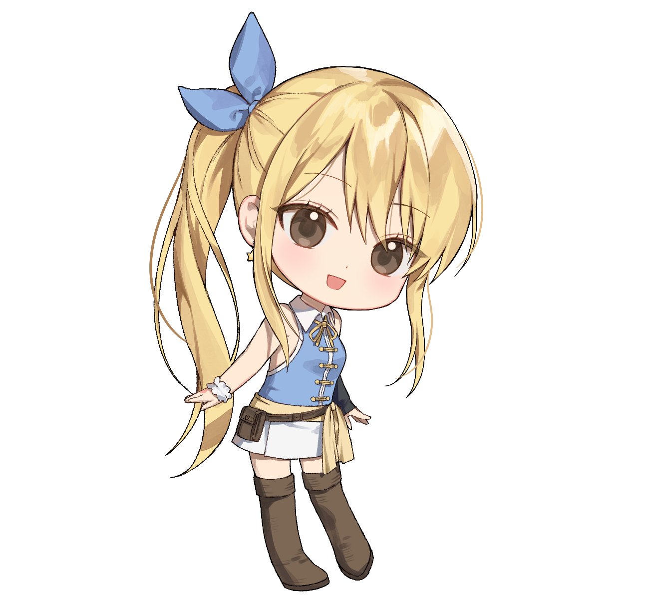 Safebooru - 1girl :d arms at sides black footwear blonde hair blue bow blue shirt blush boots ...