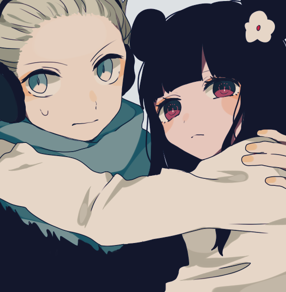 Safebooru - 1boy 1girl black hair black shirt blonde hair blue eyes blue scarf blush stickers ...