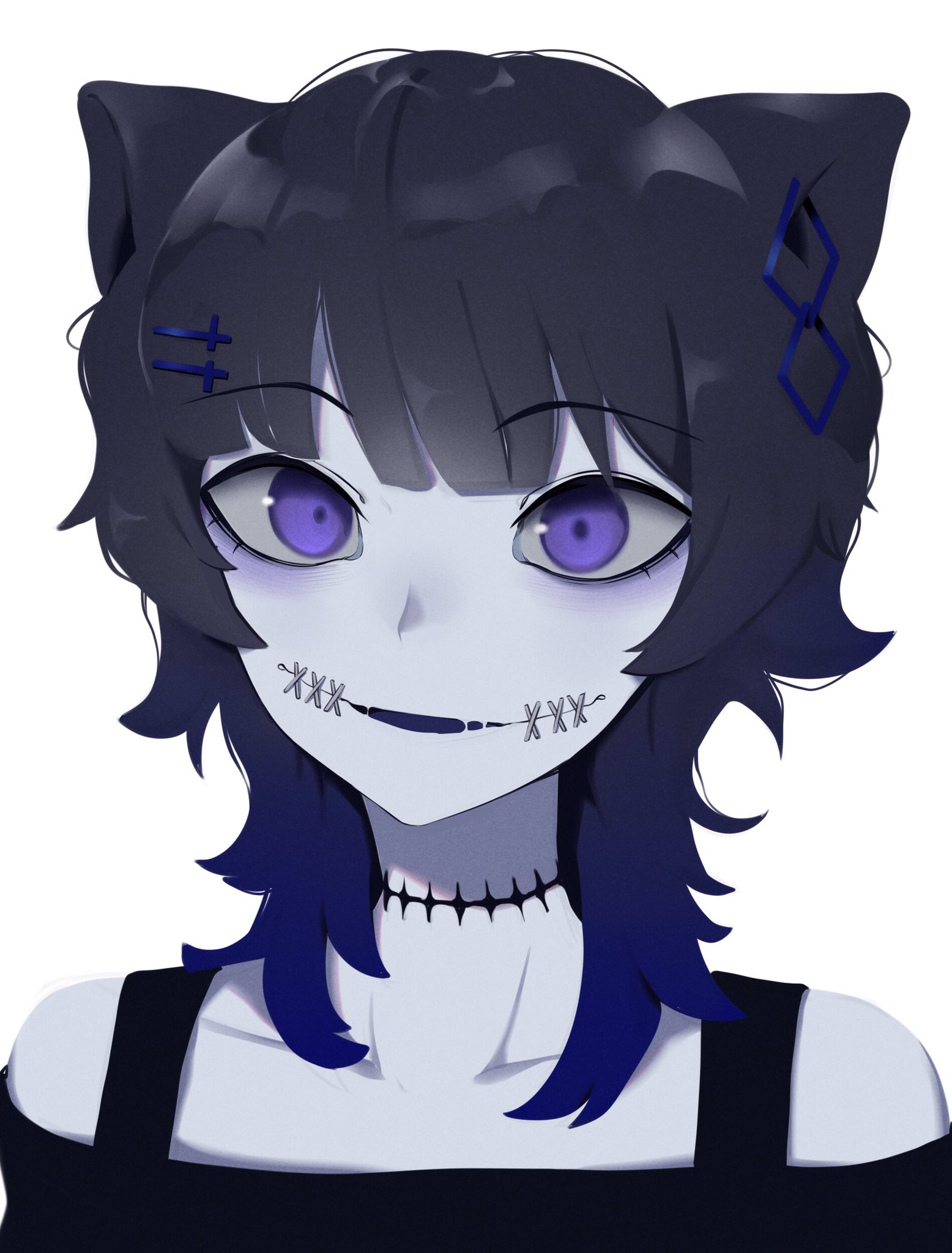 Safebooru - 1boy animal ears bare shoulders black hair cat boy cat ears close-up collarbone ...