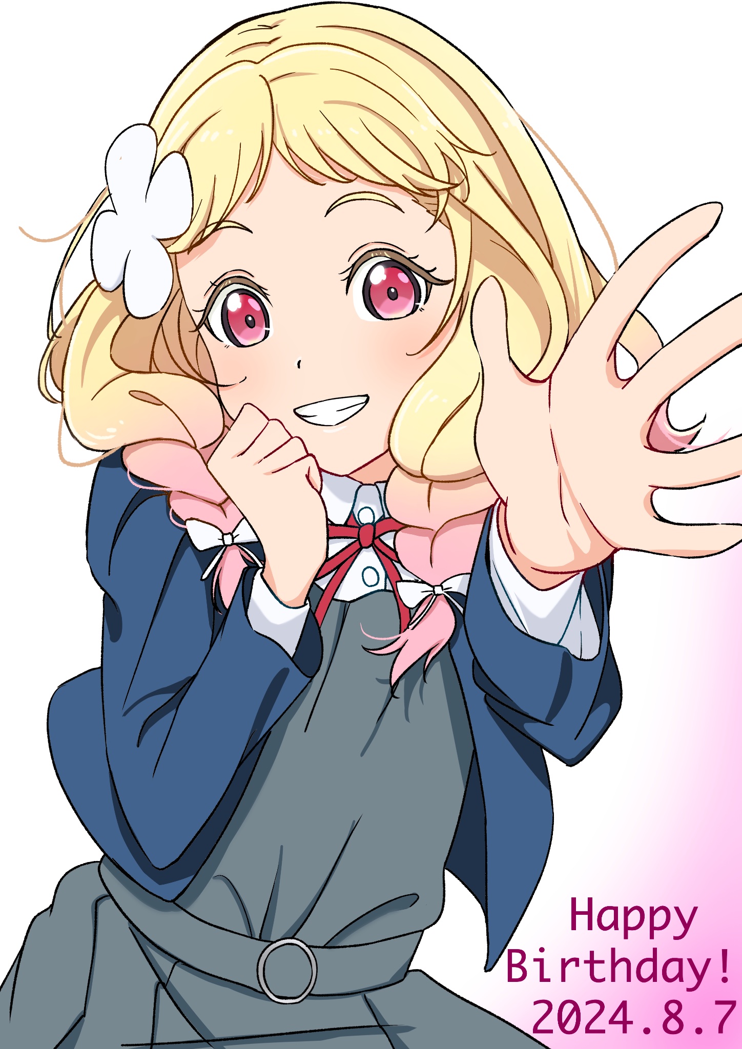 Safebooru - 1girl :d blazer blonde hair blue jacket blush braid clenched hand collared shirt ...
