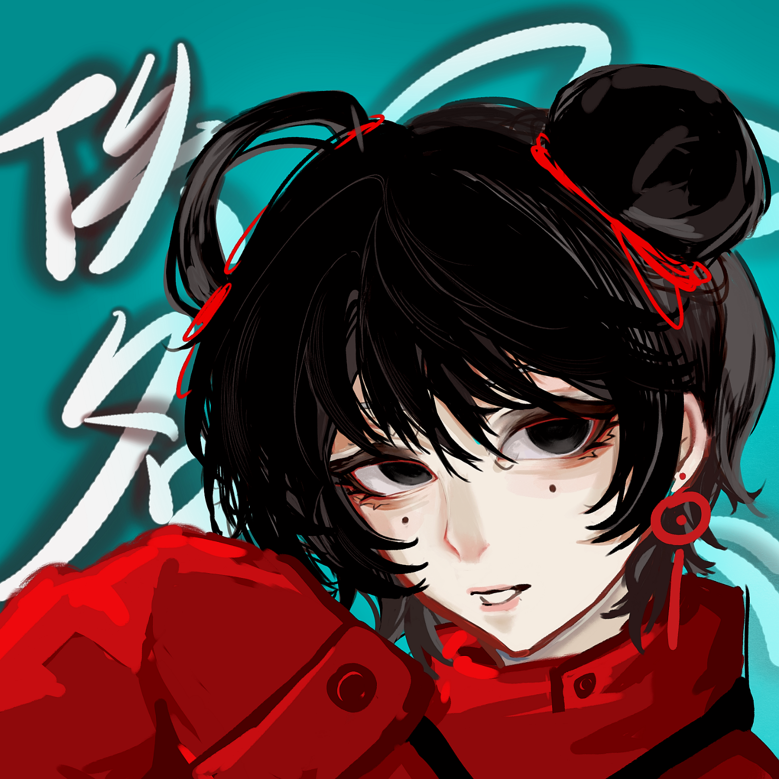 Safebooru - 1girl aqua background black eyes black hair chinese ...