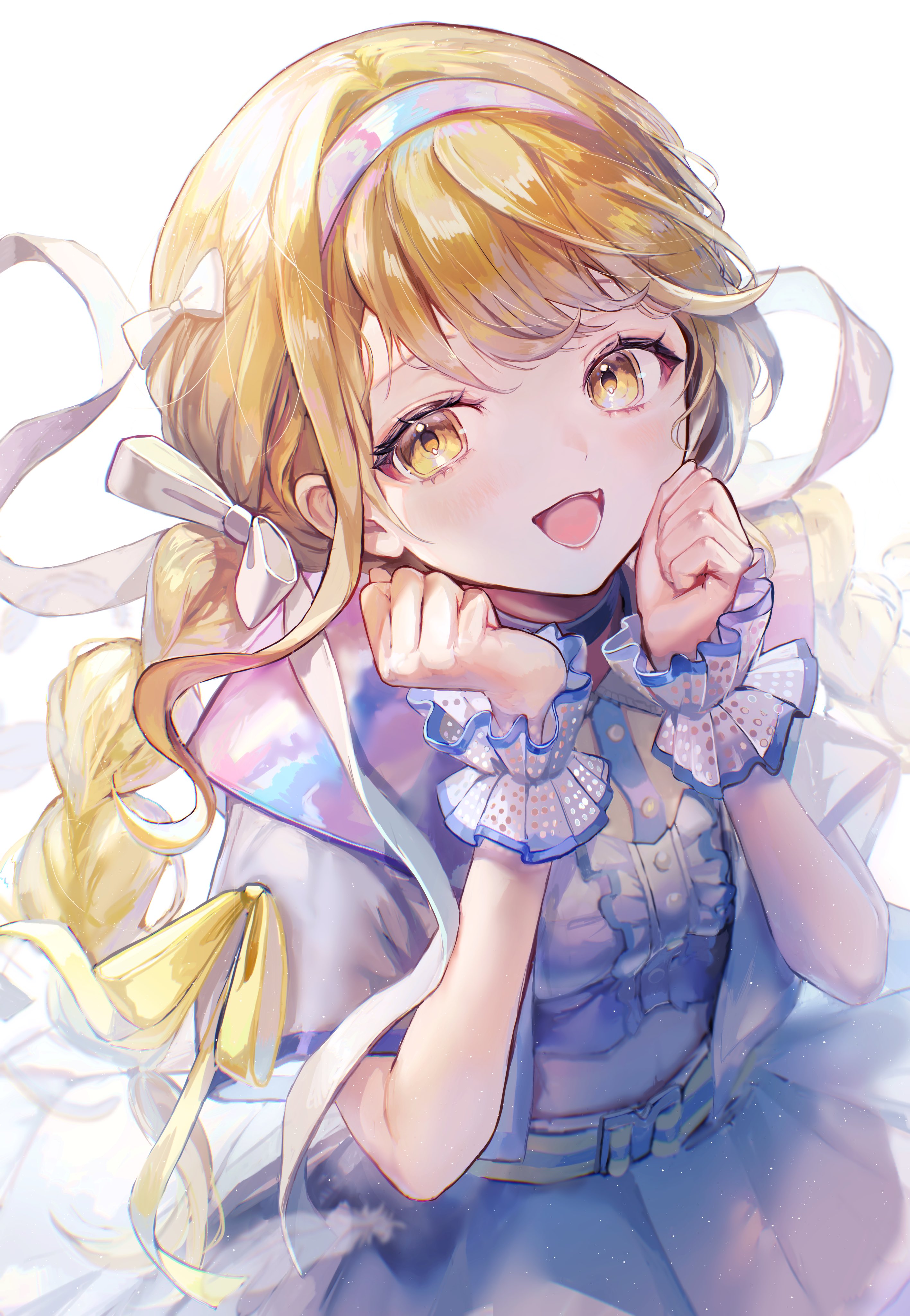 Safebooru - 1girl :3 :d absurdres belt blonde hair blue choker blush bow braid breasts center ...