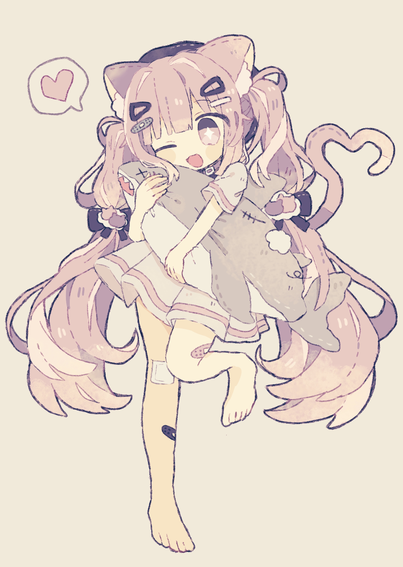 Safebooru - 1girl animal ear fluff animal ears bandaid bandaid hair ornament bandaid on leg cat ...