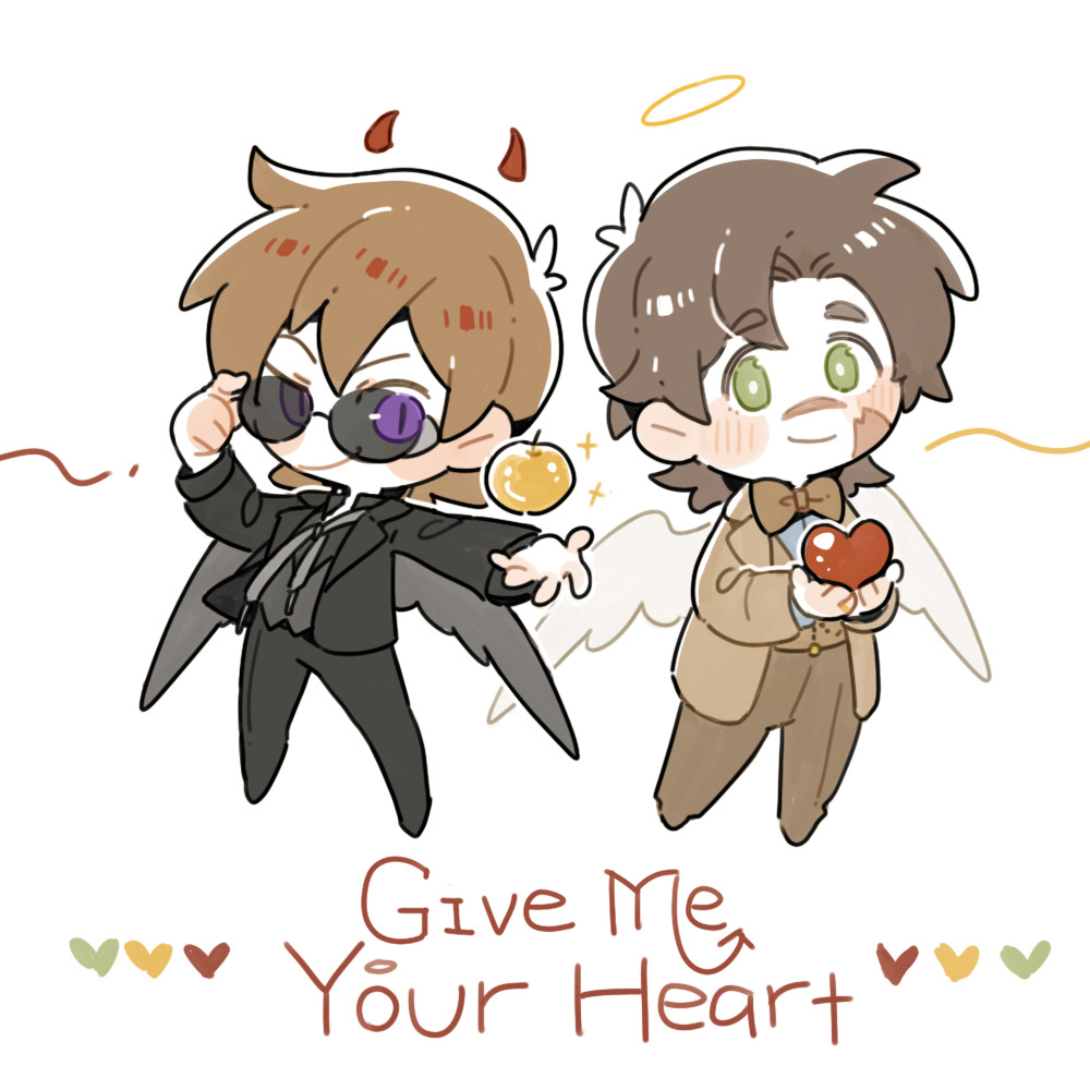 Safebooru - 2boys angel and devil angel wings apple aziraphale (good ...