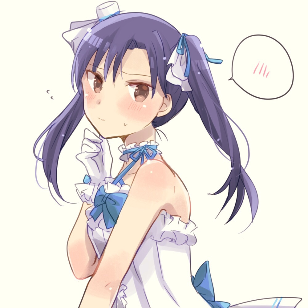 Safebooru - 1girl a-ya (a ya p) alternate hairstyle bare shoulders blue bow blue bowtie blue ...