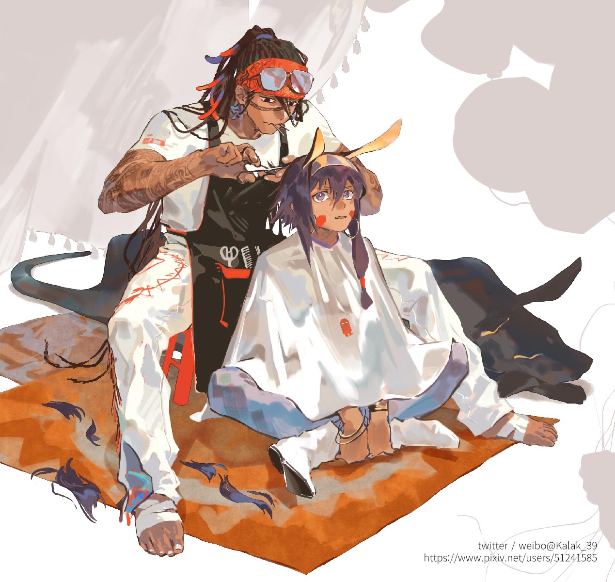 Safebooru - 1boy 1girl animal ears apron camazotz (fate) cutting hair ...