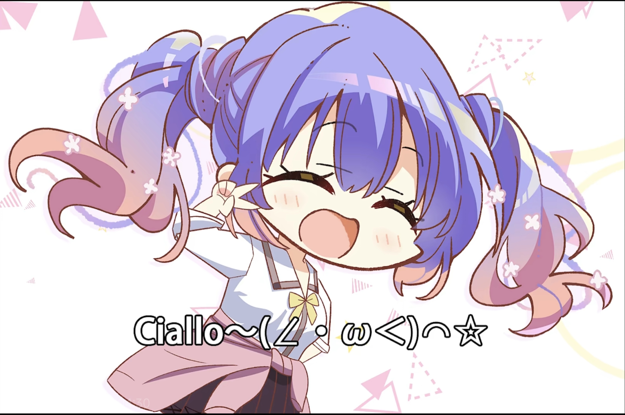 Safebooru - 1girl :d ^ ^ blue hair blush bow brown skirt charo (meme ...