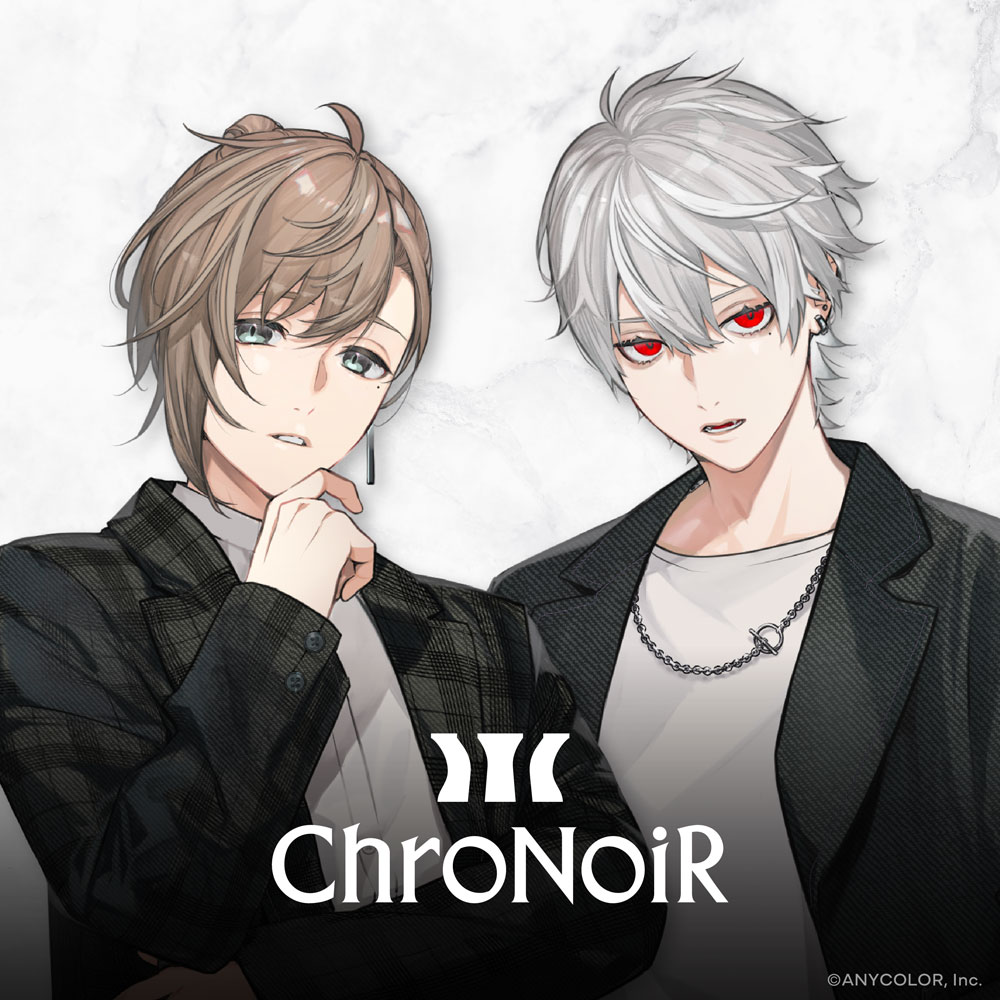 Safebooru - 2boys black jacket blue eyes brown hair chain chain necklace chronoir copyright ...