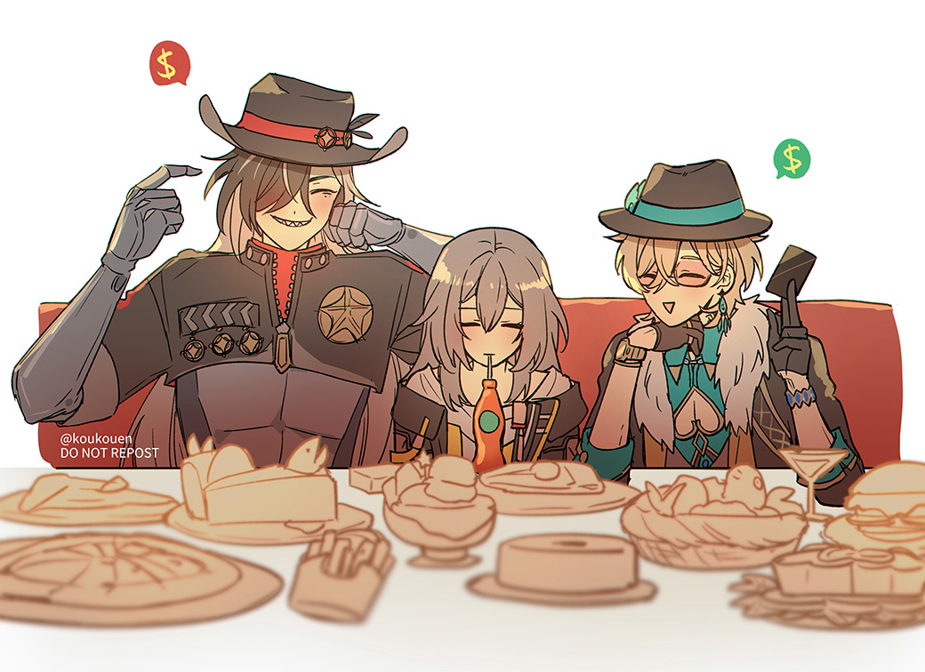 Safebooru - 1girl 2boys aventurine (honkai: star rail) black gloves ...