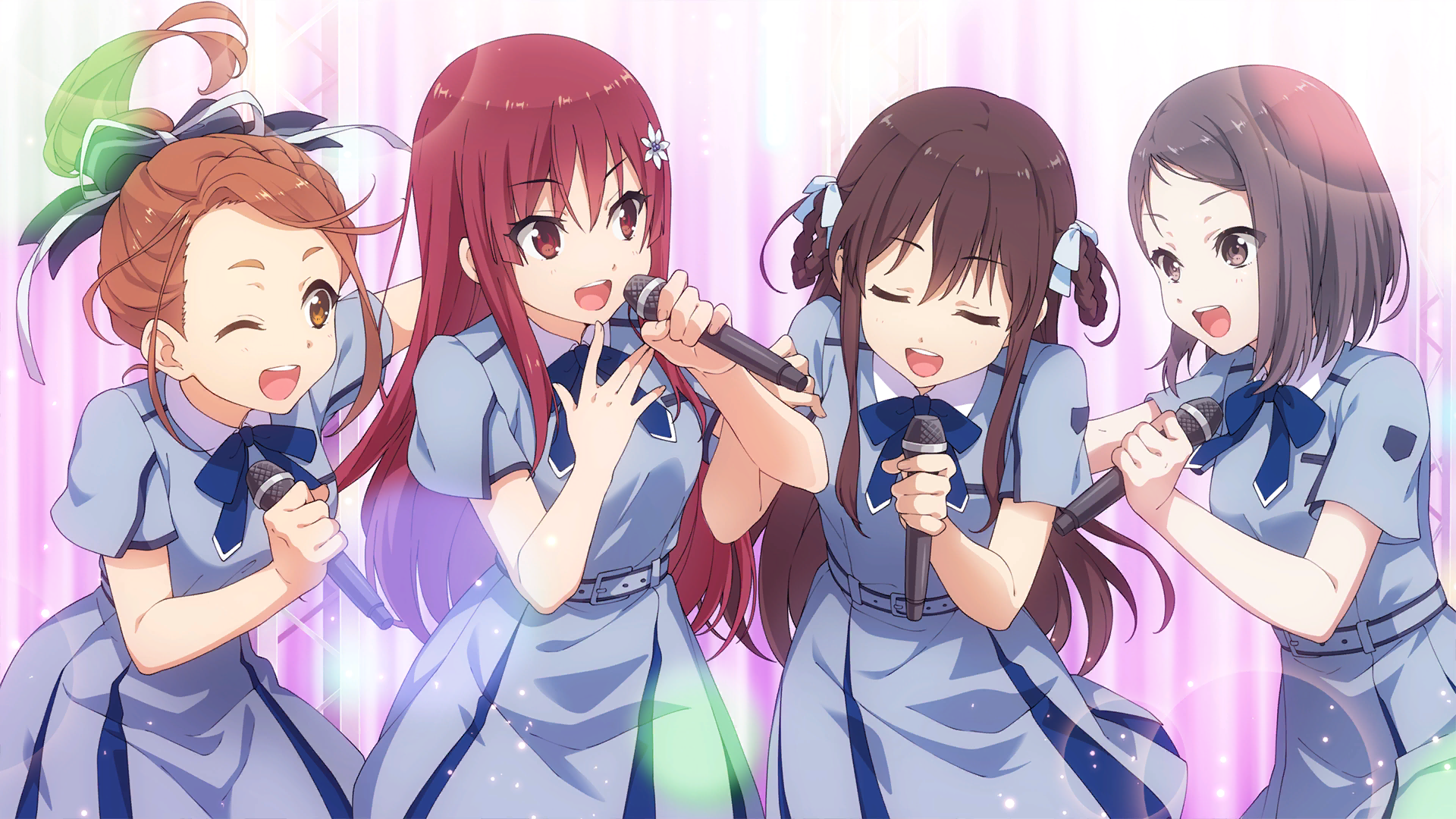 Safebooru - 22/7 22/7 ongaku no jikan 4girls belt blue belt blue bow blue bowtie blue dress bow ...