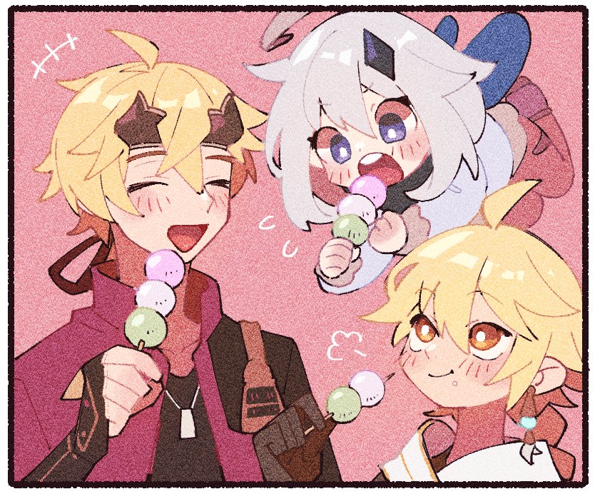 Safebooru - 1girl 2boys aether (genshin impact) ahoge black eyes black ...