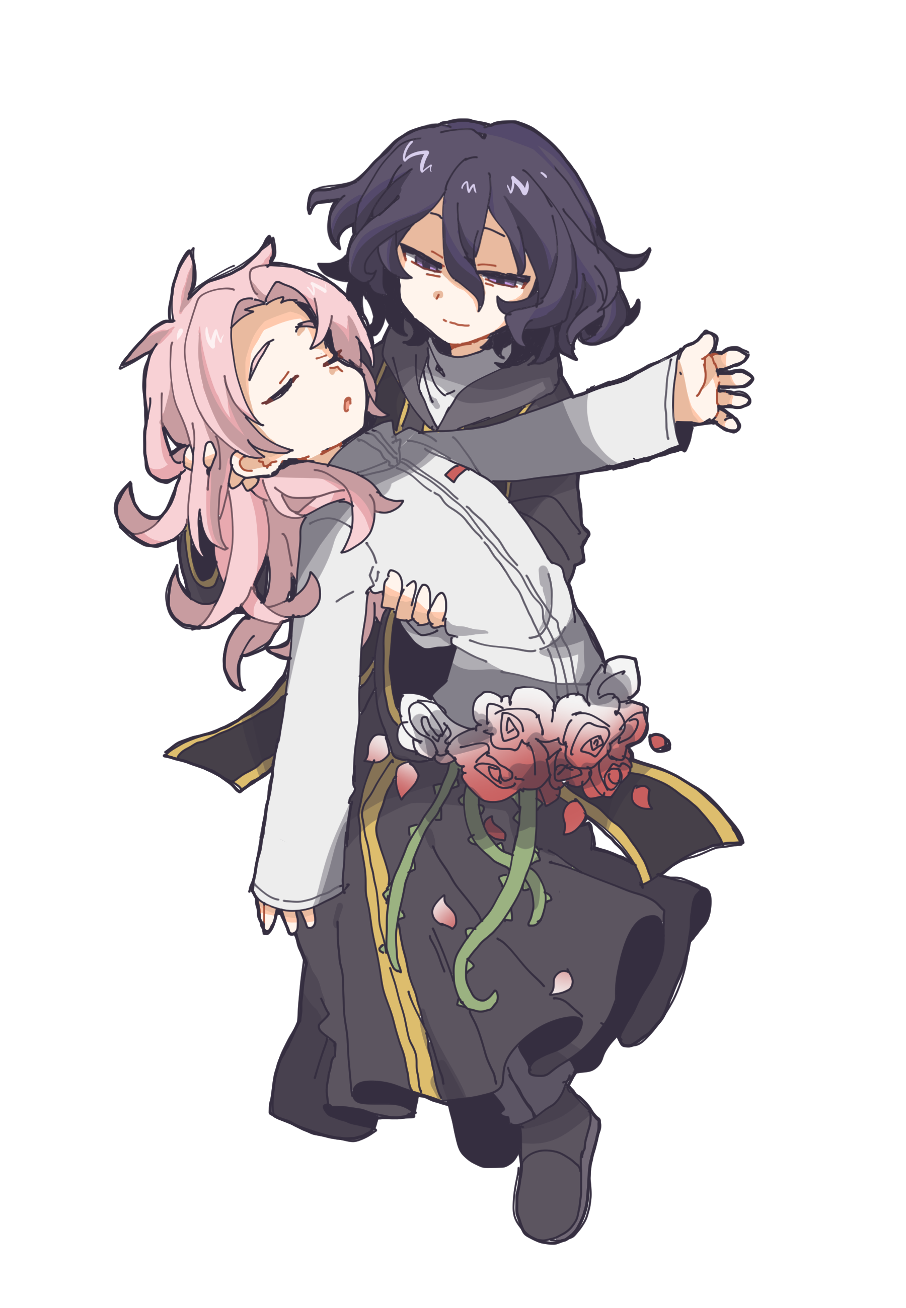 Safebooru - 2boys absurdres bad id bad pixiv id black coat black footwear black hair carrying ...