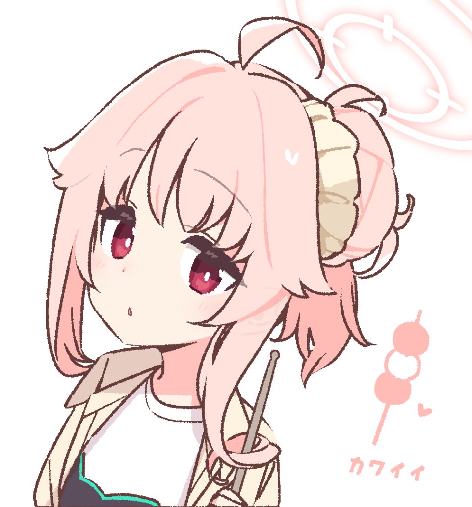 Safebooru - 1girl ahoge blue archive dango drumsticks food hair bun halo heart holding holding ...