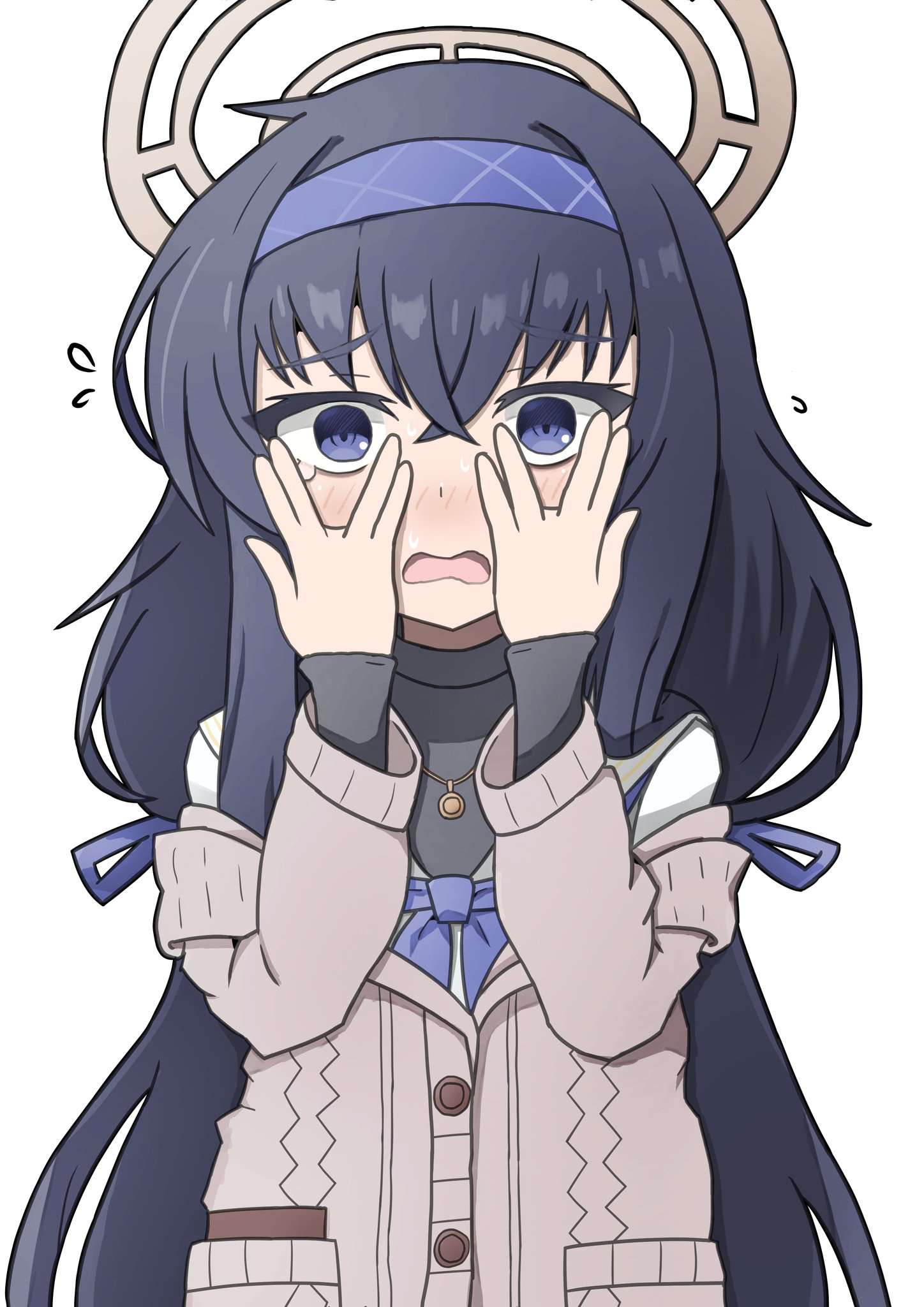 Safebooru - 1girl black hair blue archive blue hairband blush cardigan hairband halo highres ...