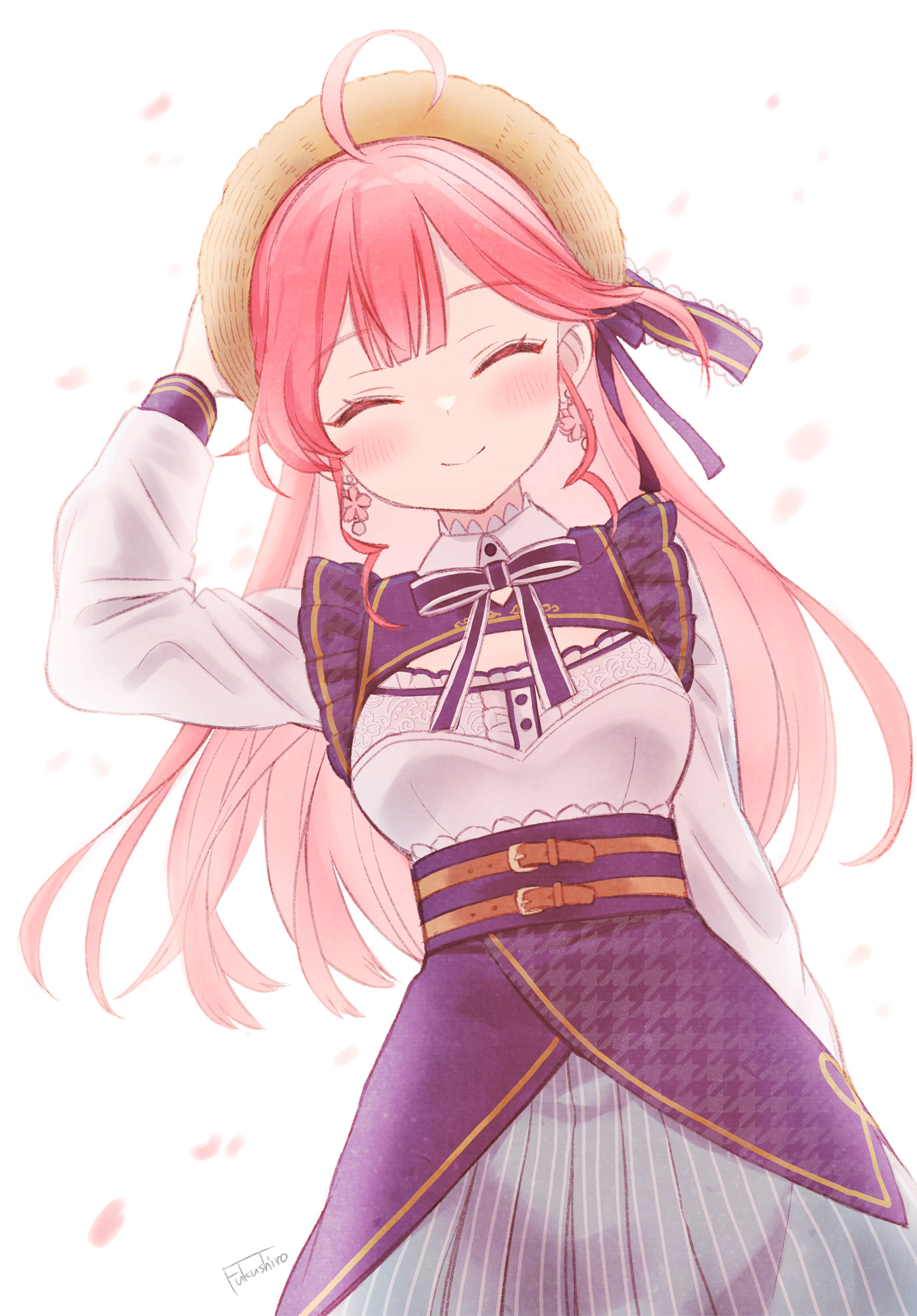 Safebooru - 1girl adjusting clothes adjusting headwear ahoge arm up artist name backlighting ...