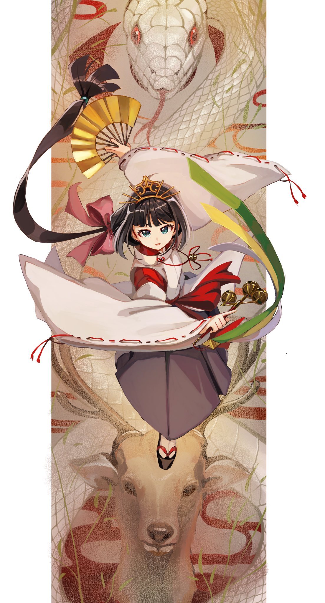 Safebooru - 1girl aqua eyes bell black hair blunt bangs blunt sidelocks ...