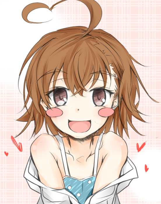 Safebooru - 1girl :d ahoge bare shoulders blue dress blush blush stickers brown eyes brown hair ...