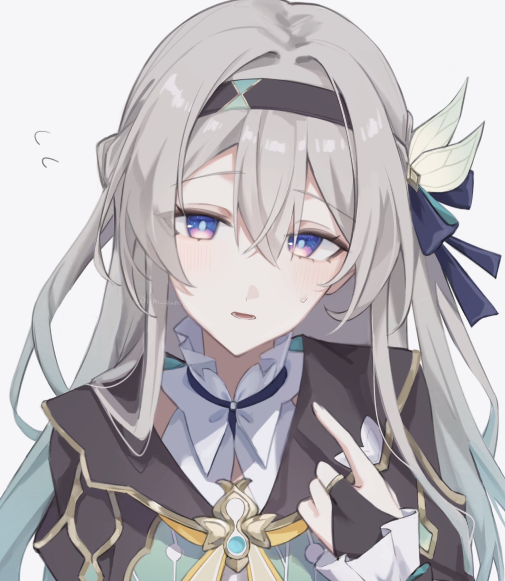 Safebooru - 1girl black hairband blue eyes bridal gauntlets close-up commentary request firefly ...