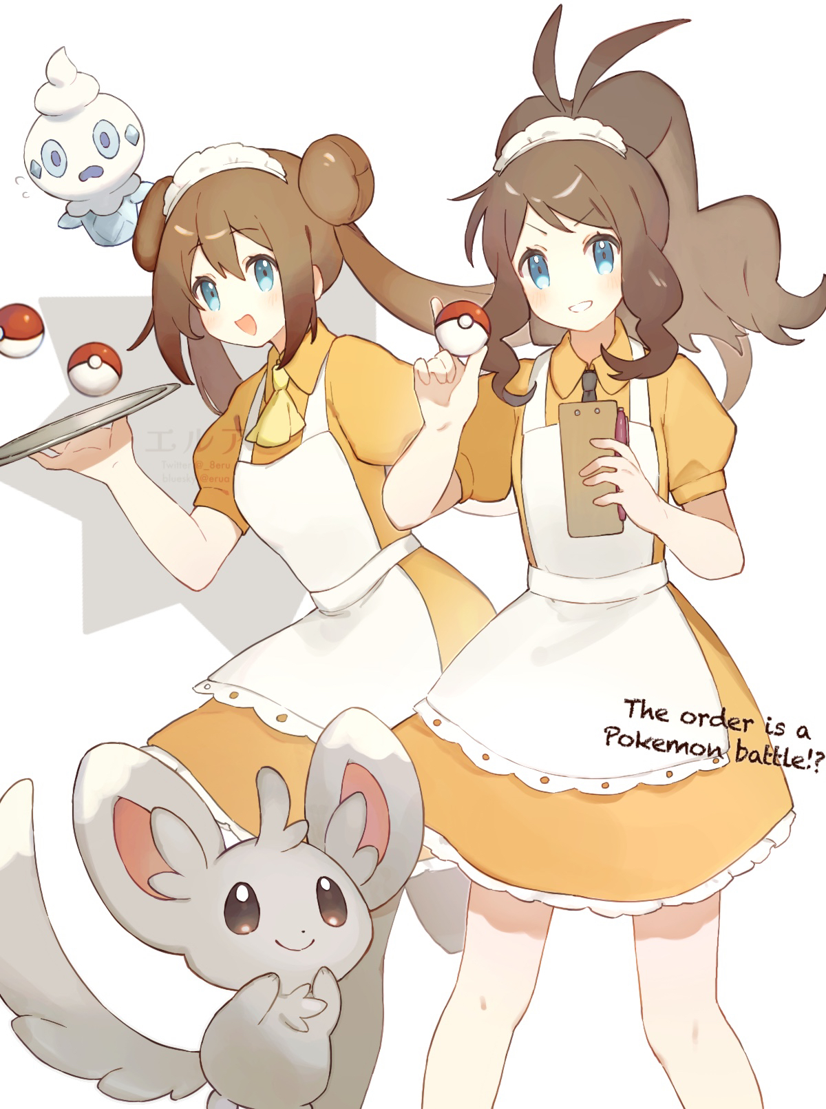 Safebooru - 2girls :d alternate costume apron aqua eyes ascot blush ...