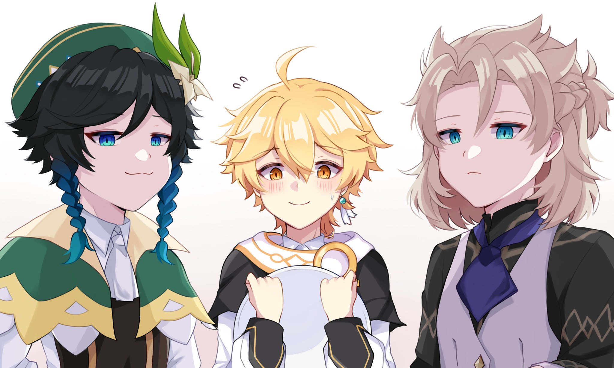 Safebooru - 3boys adapted costume aether (genshin impact) ahoge albedo (genshin impact) aqua ...