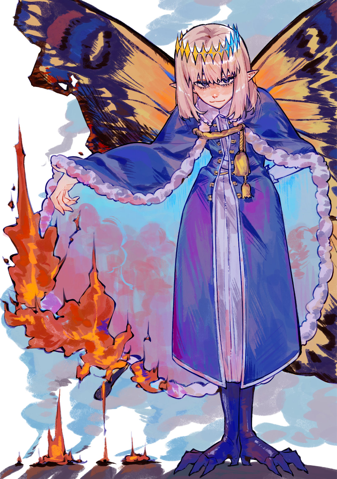 Safebooru - 1boy arthropod boy artist request blue cape blue eyes butterfly wings cape closed ...