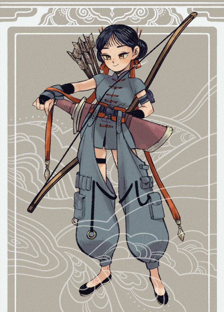 Safebooru - 1girl archery shooting glove armlet arrow (projectile) artist name belt black ...