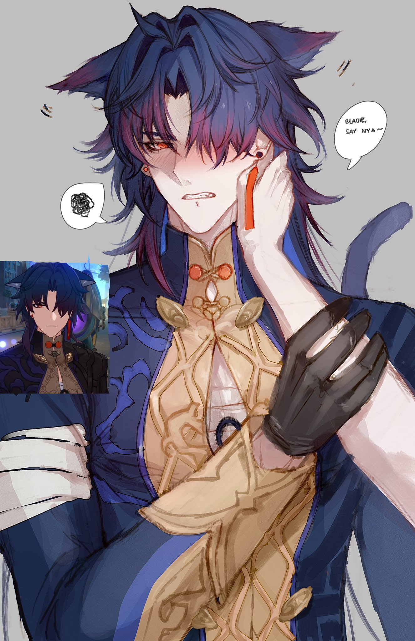 Safebooru - 1boy 1other animal ears arm grab bandaged arm bandaged ...